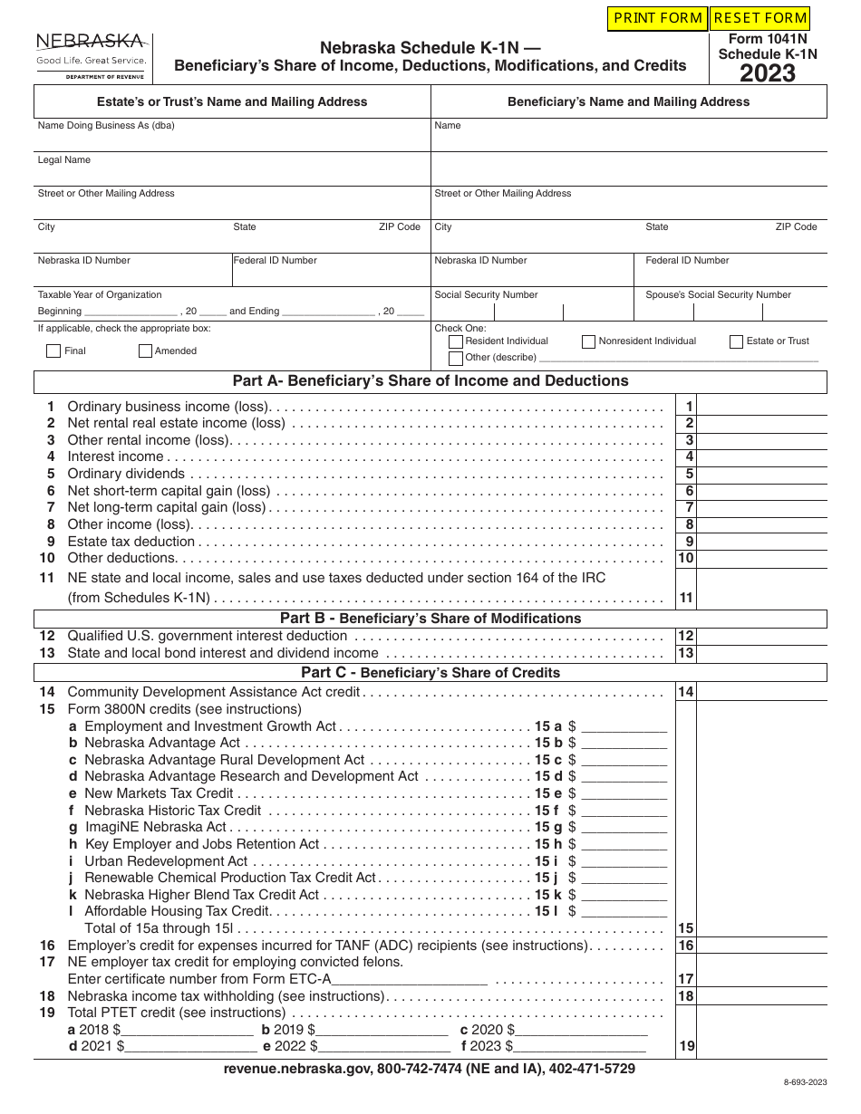 Form 1041N Schedule K-1N Download Fillable PDF or Fill Online ...