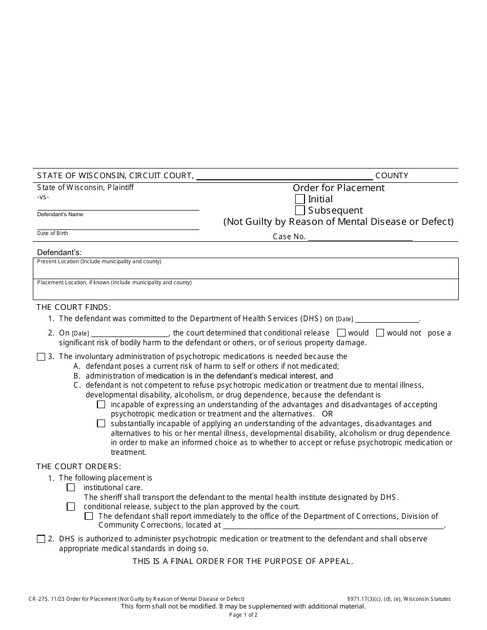 Form CR-275 - Fill Out, Sign Online and Download Printable PDF ...
