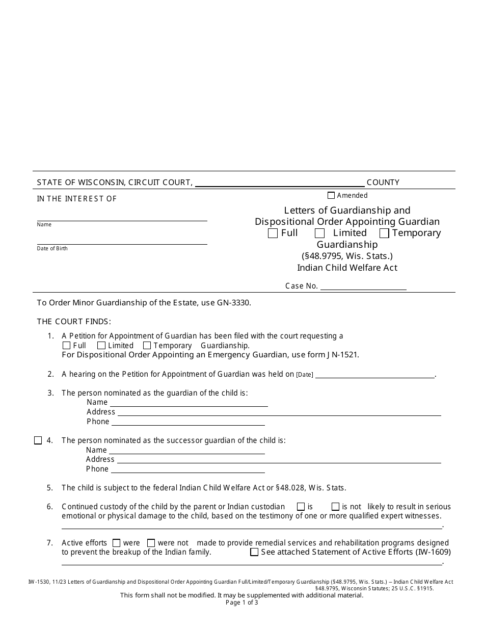 Form IW-1530 Download Printable PDF or Fill Online Letters of ...