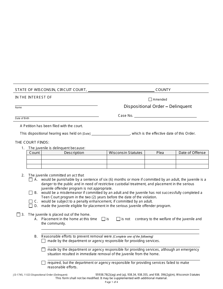 Form JD-1745 - Fill Out, Sign Online and Download Printable PDF ...