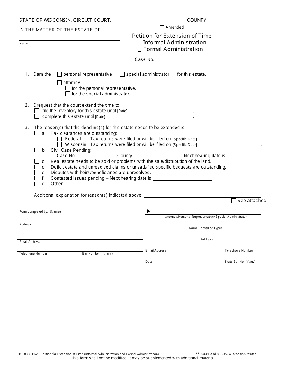 Form PR-1833 Download Printable PDF or Fill Online Petition for ...