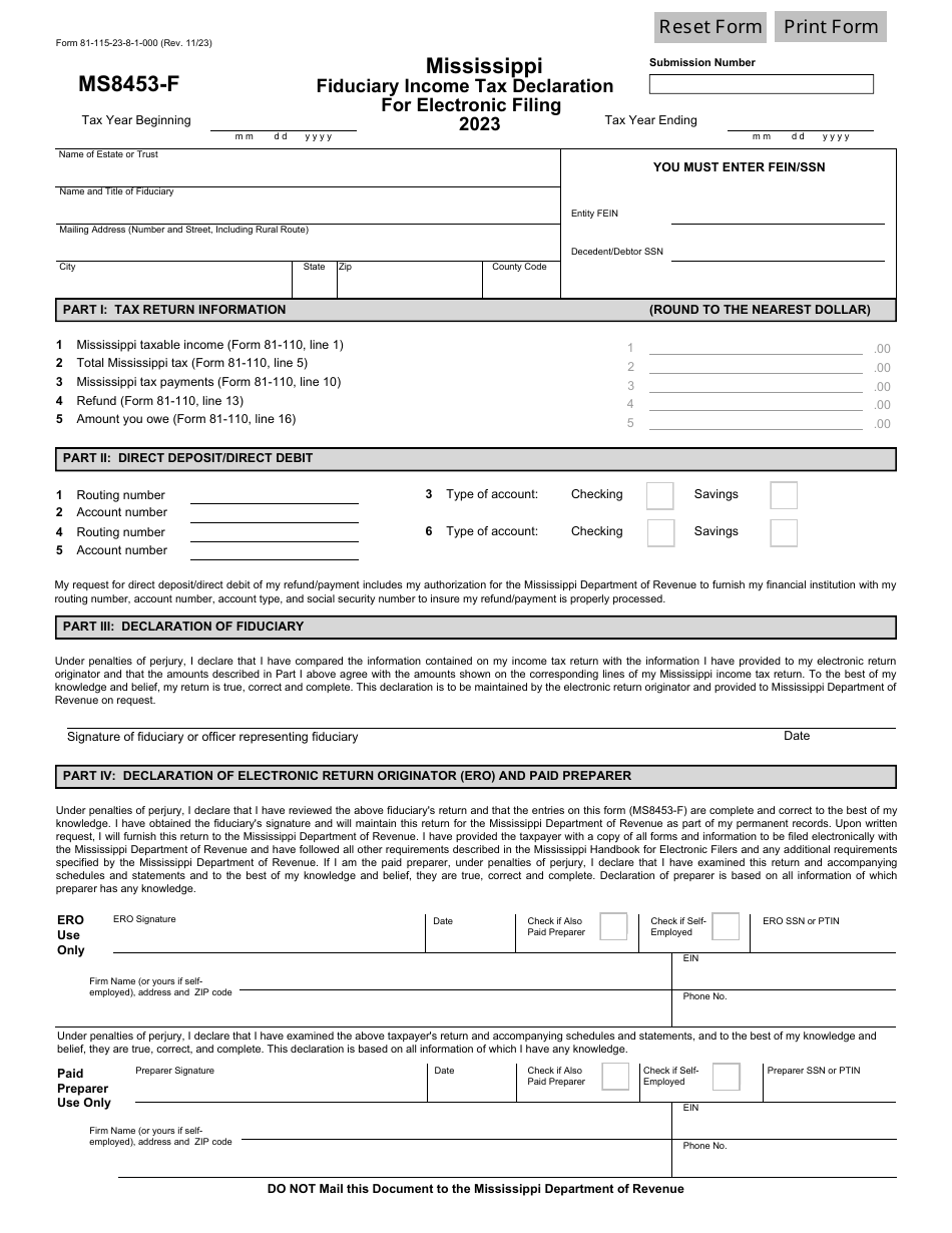 Form 81-115 (MS8453-F) Download Fillable PDF or Fill Online Fiduciary ...