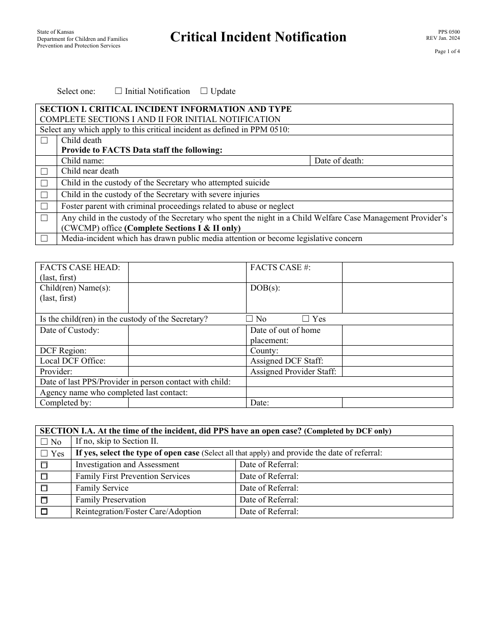 Form PPS0550 Download Fillable PDF or Fill Online Critical Incident ...