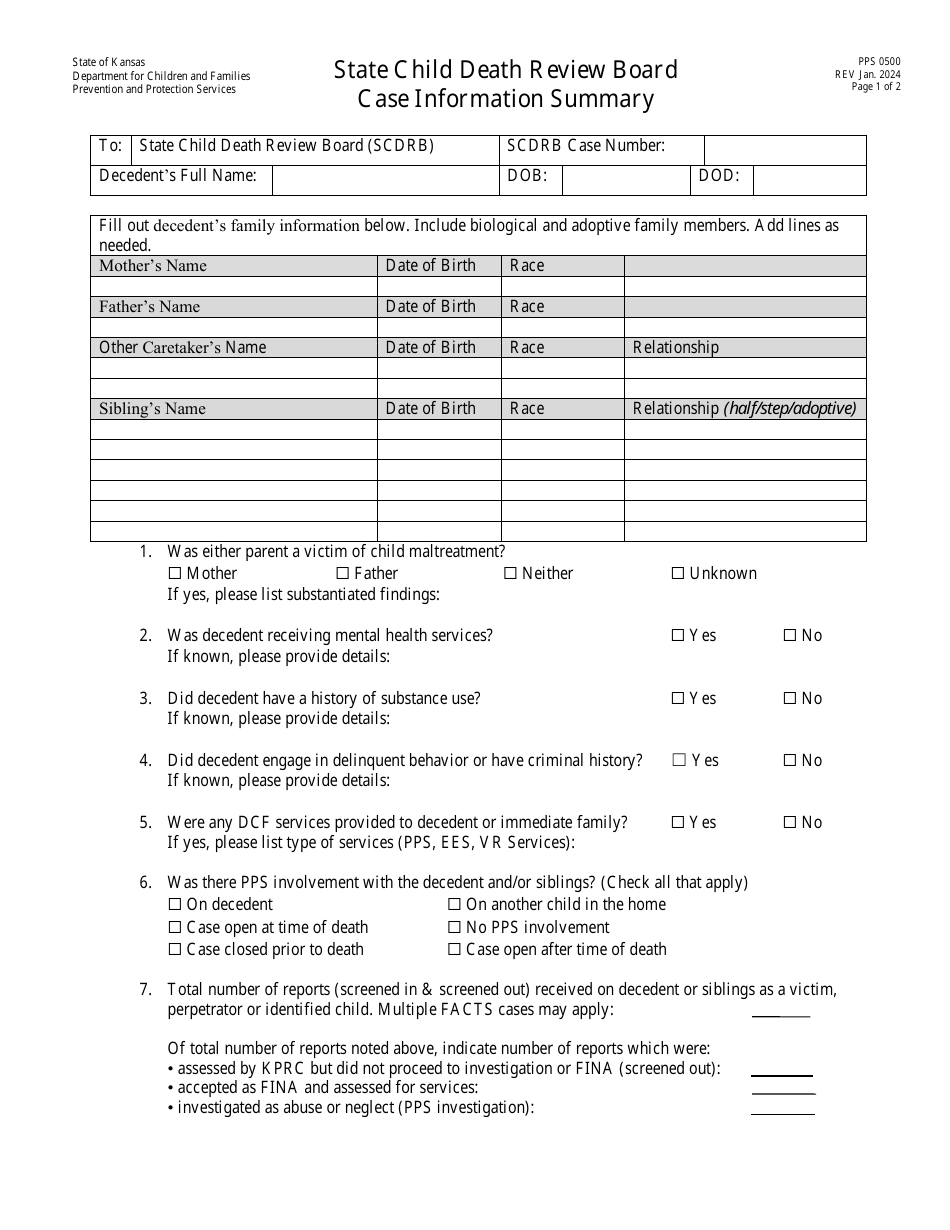 Form PPS0500 Download Printable PDF or Fill Online Case Information ...