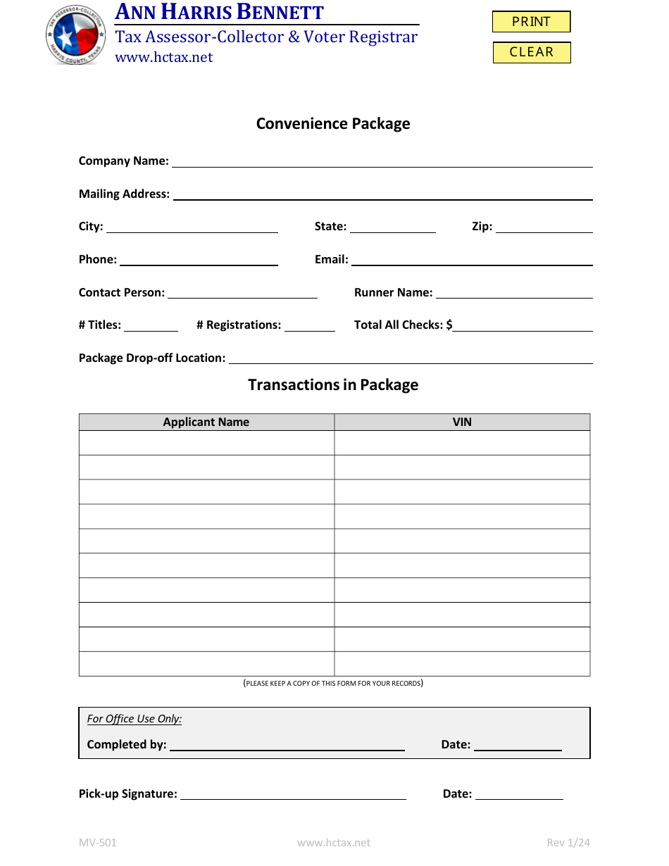 Form MV-501 Download Fillable PDF or Fill Online Convenience Packages ...