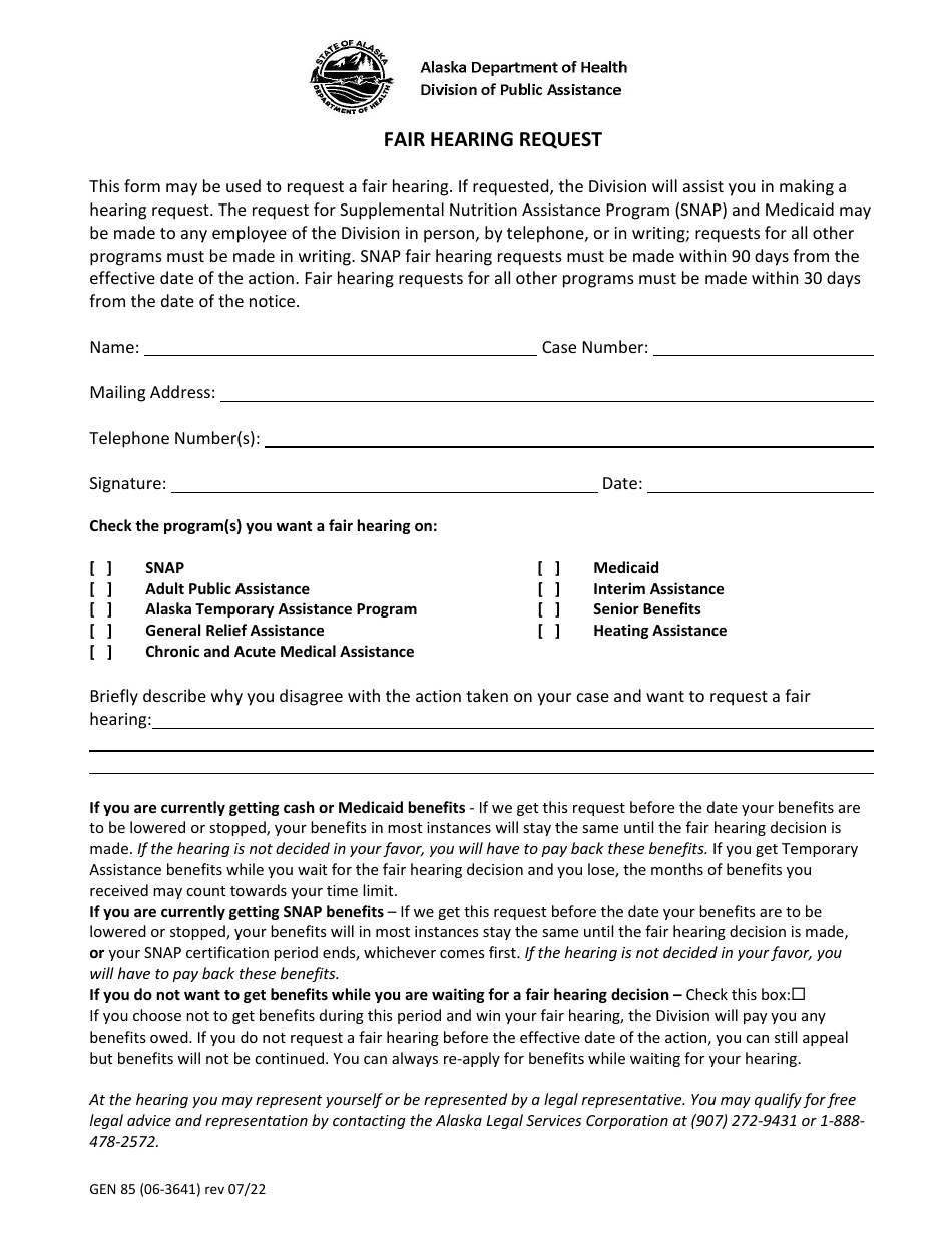 Form GEN85 (06-3641) - Fill Out, Sign Online and Download Printable PDF ...