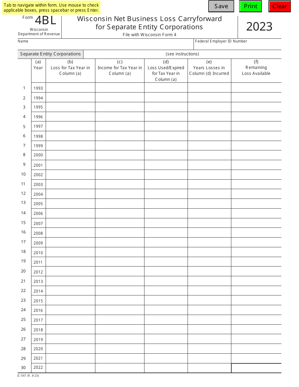 Form 4BL (IC-047) Download Fillable PDF or Fill Online Wisconsin Net ...