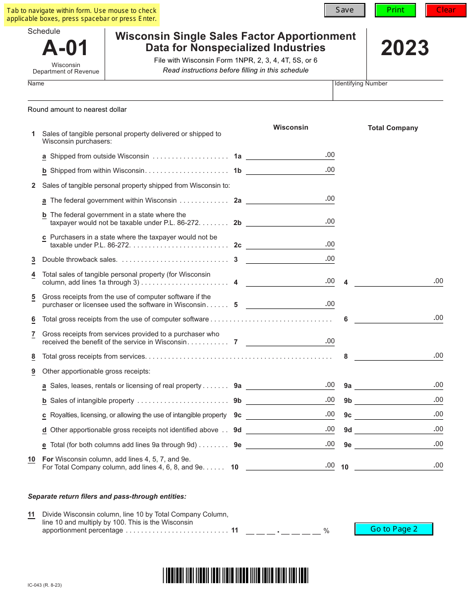 Form IC-043 Schedule A-01 - 2023 - Fill Out, Sign Online and Download ...