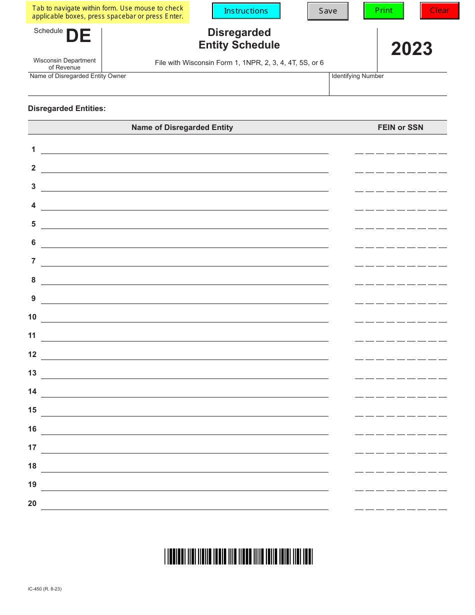 Form IC-450 Schedule DE - 2023 - Fill Out, Sign Online and Download ...