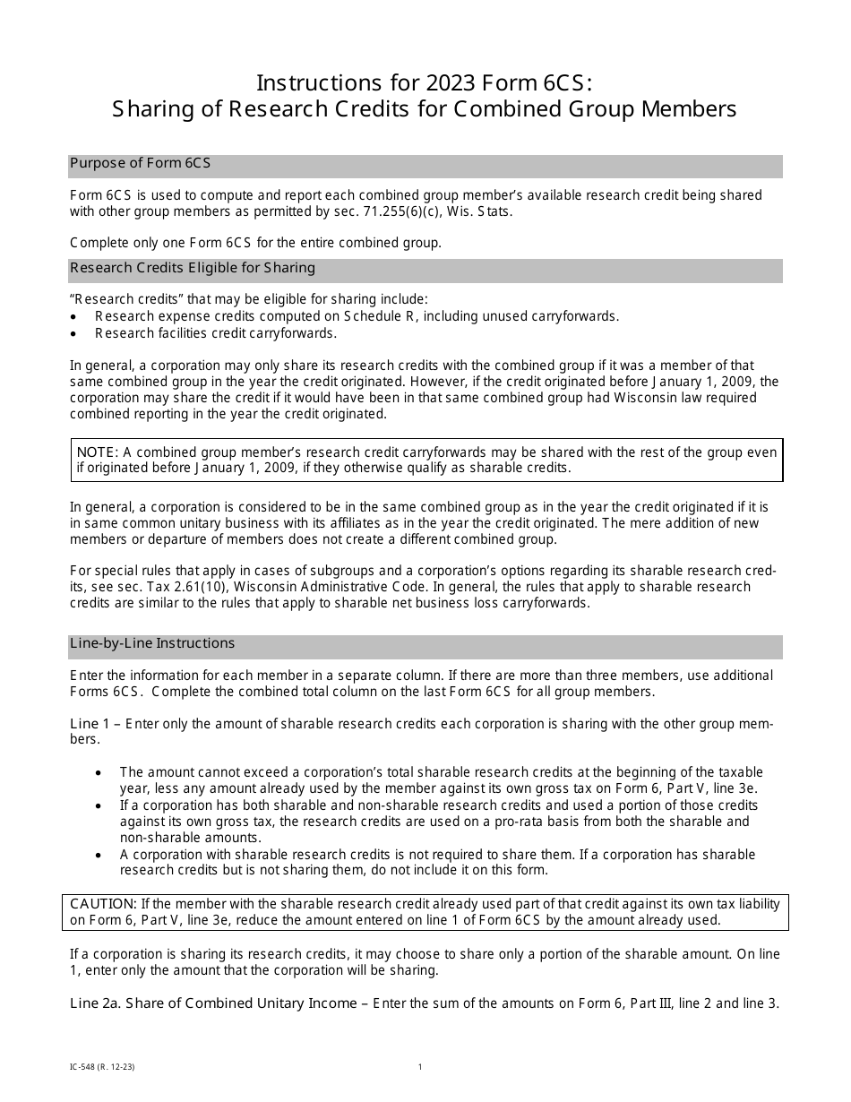 Download Instructions for Form 6CS, IC-448 Sharing of Research Credits ...
