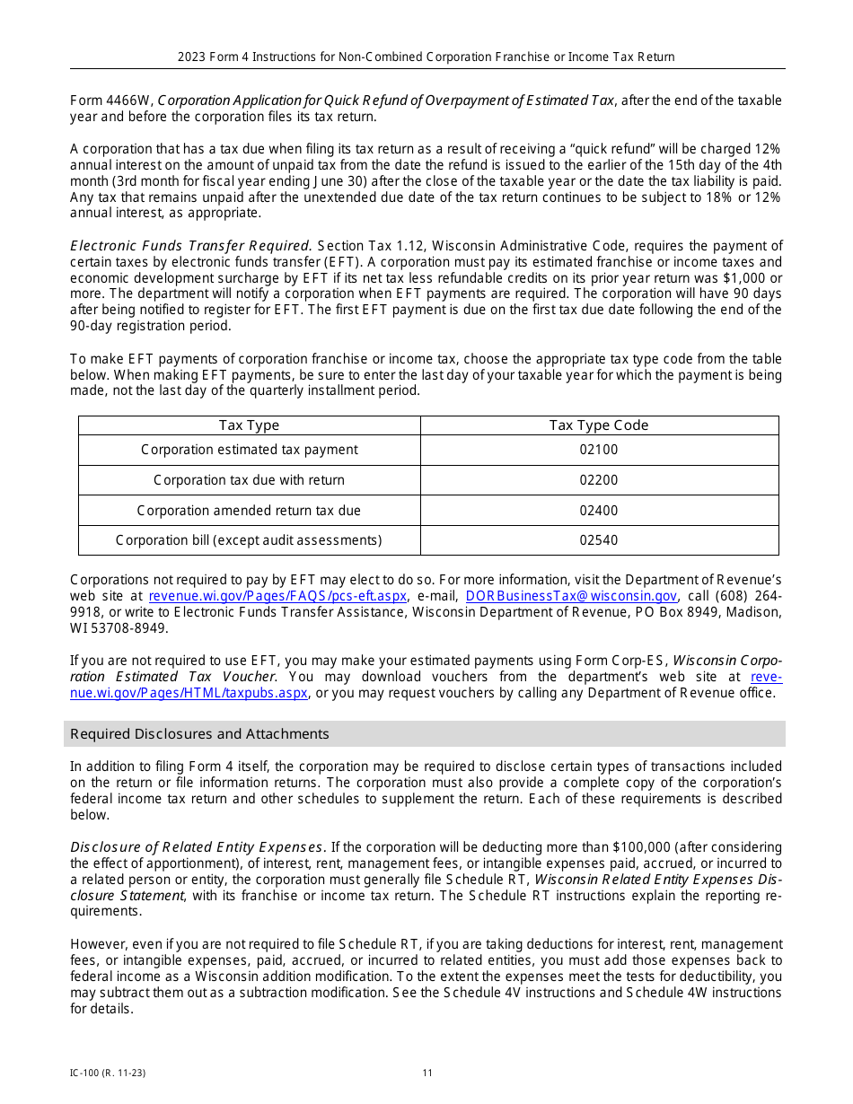 Download Instructions for Form 4, IC-040 Wisconsin Non-combined ...