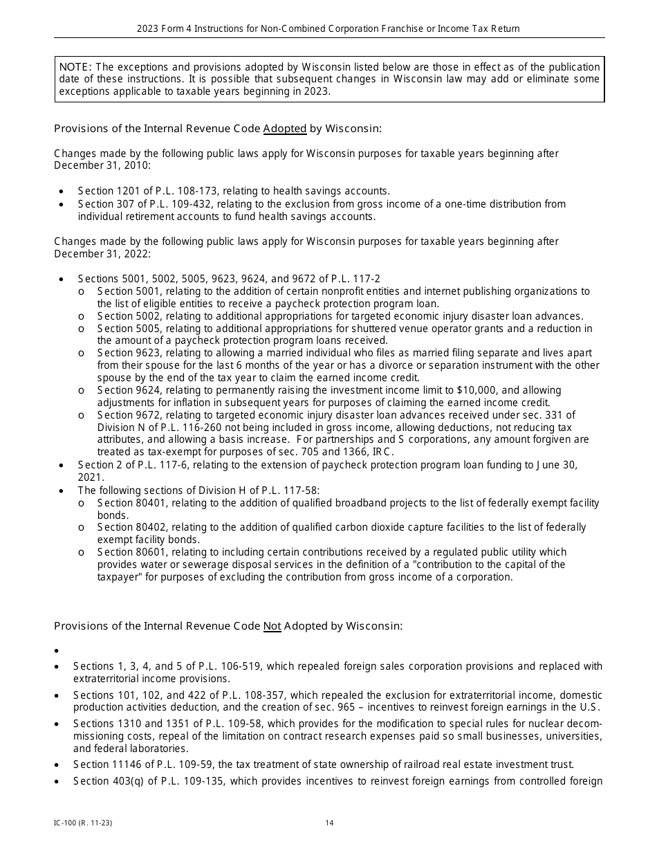 Download Instructions for Form 4, IC-040 Wisconsin Non-combined ...