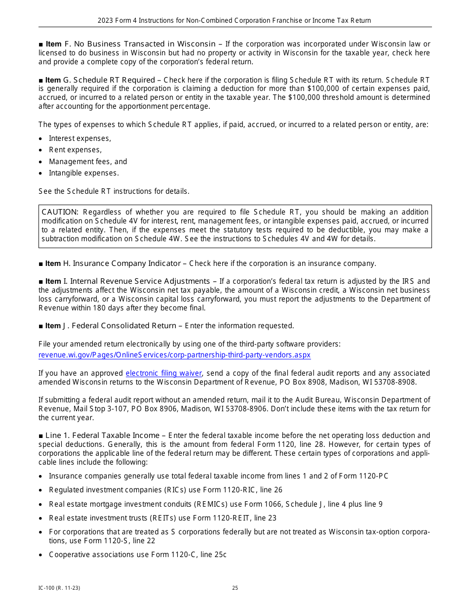 Download Instructions for Form 4, IC-040 Wisconsin Non-combined ...