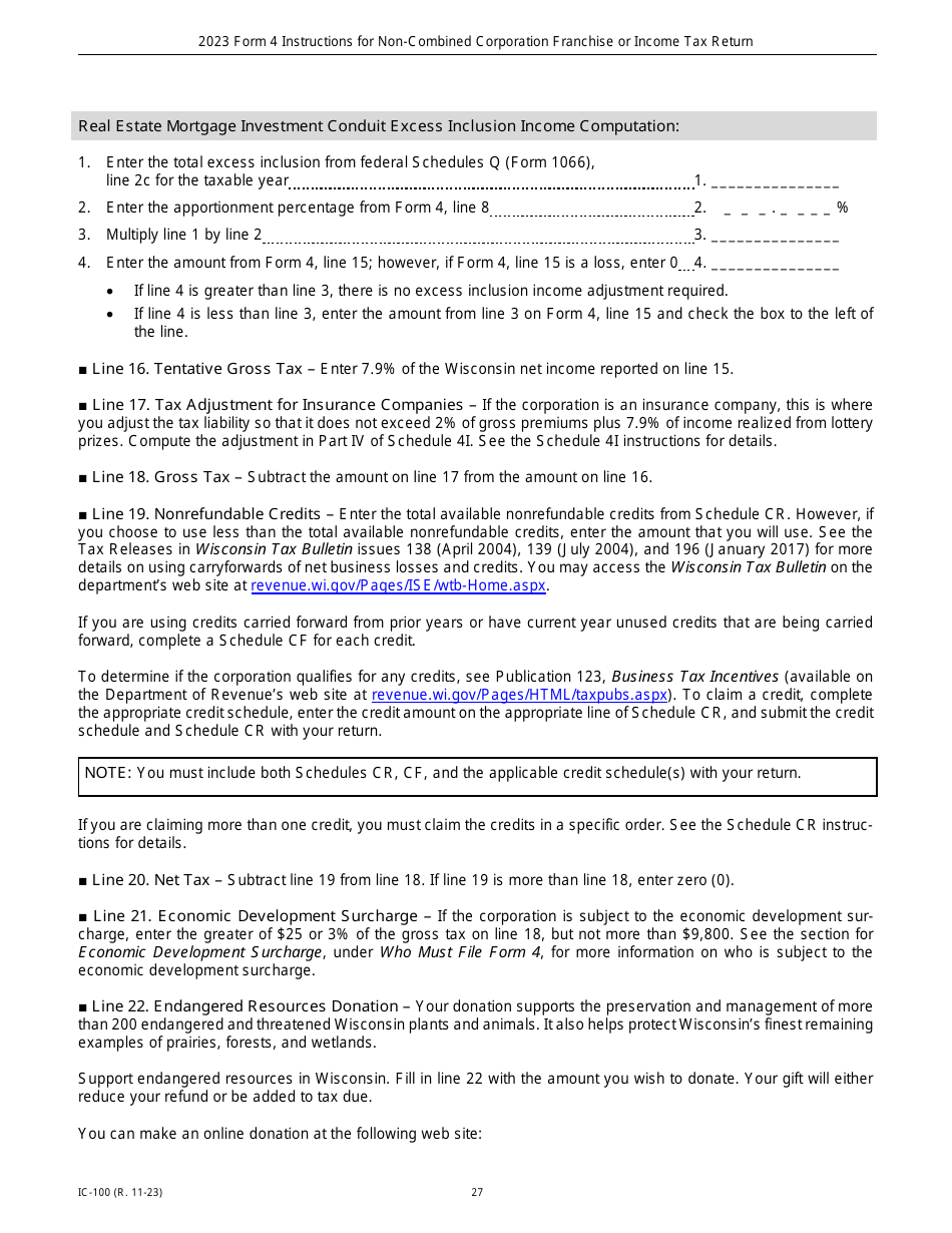 Download Instructions for Form 4, IC-040 Wisconsin Non-combined ...