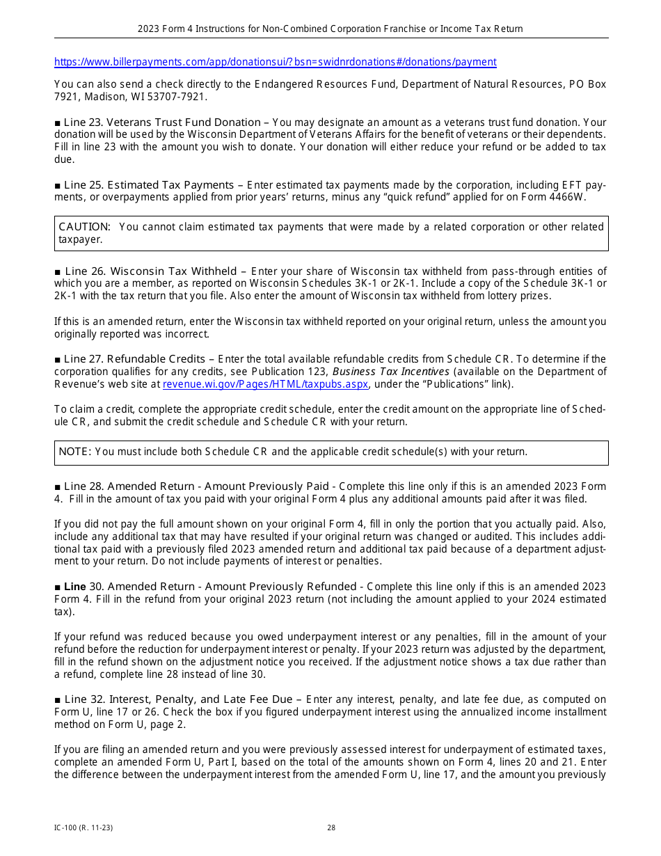 Download Instructions for Form 4, IC-040 Wisconsin Non-combined ...