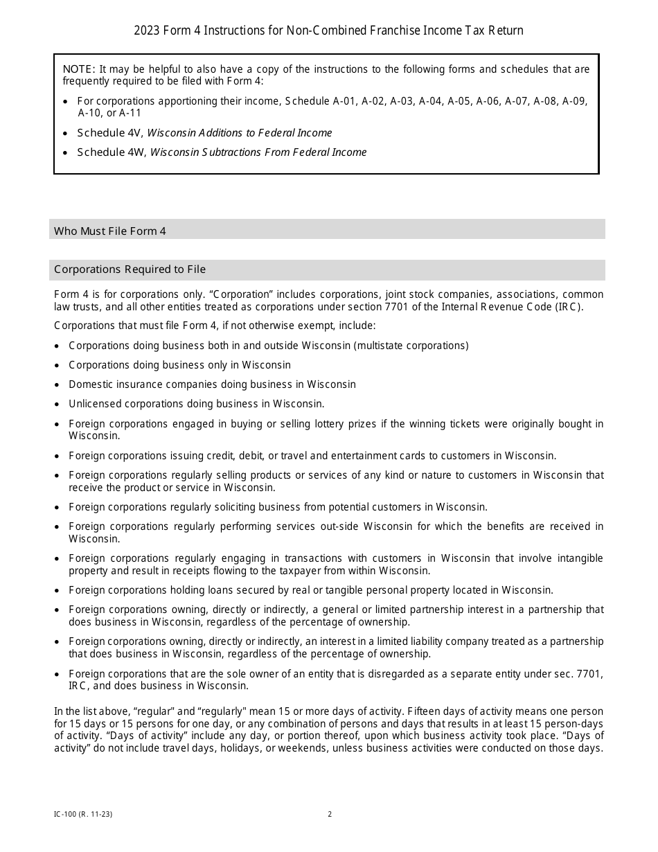 Download Instructions for Form 4, IC-040 Wisconsin Non-combined ...