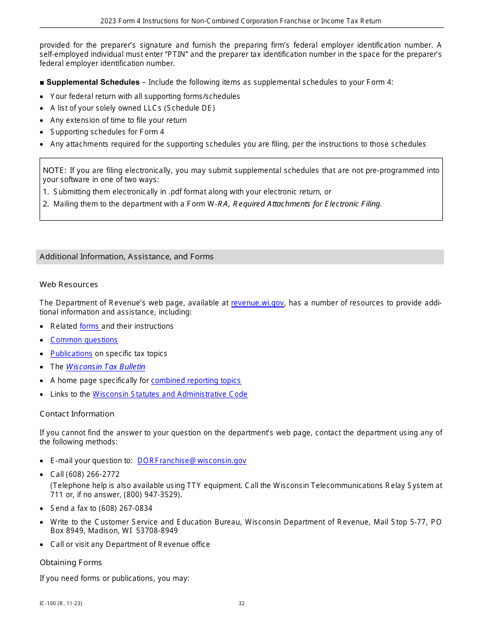 Download Instructions for Form 4, IC-040 Wisconsin Non-combined ...