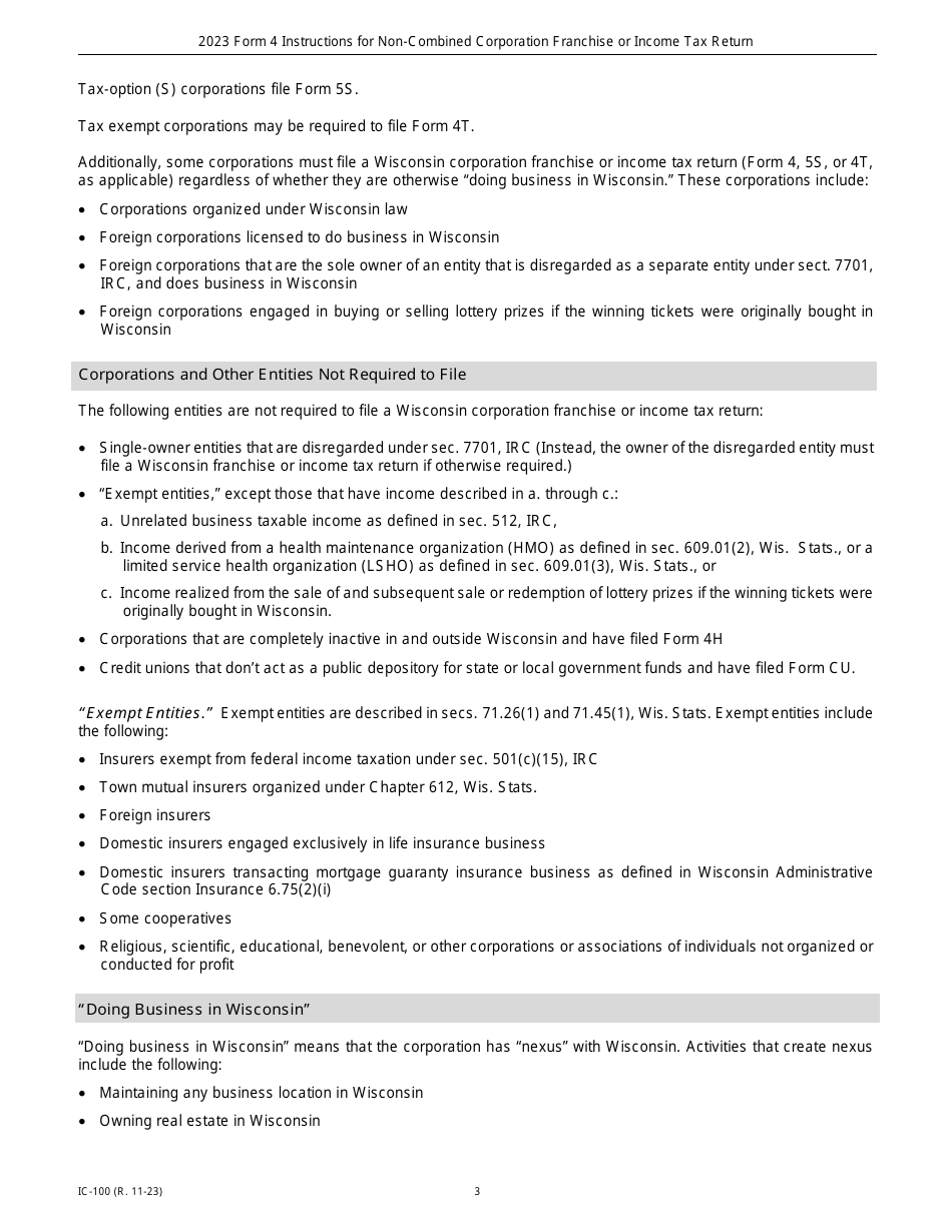 Download Instructions for Form 4, IC-040 Wisconsin Non-combined ...
