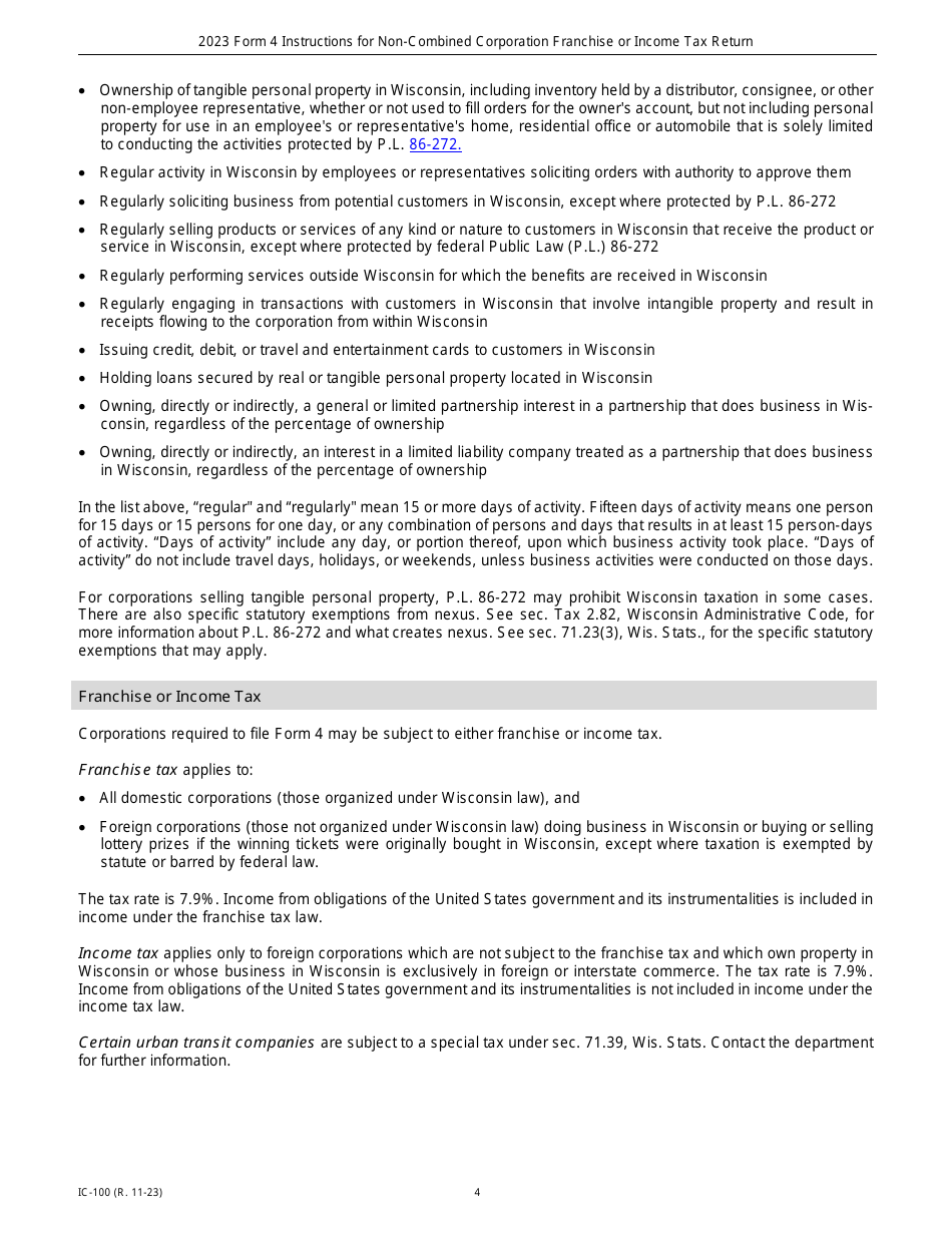 Download Instructions for Form 4, IC-040 Wisconsin Non-combined ...