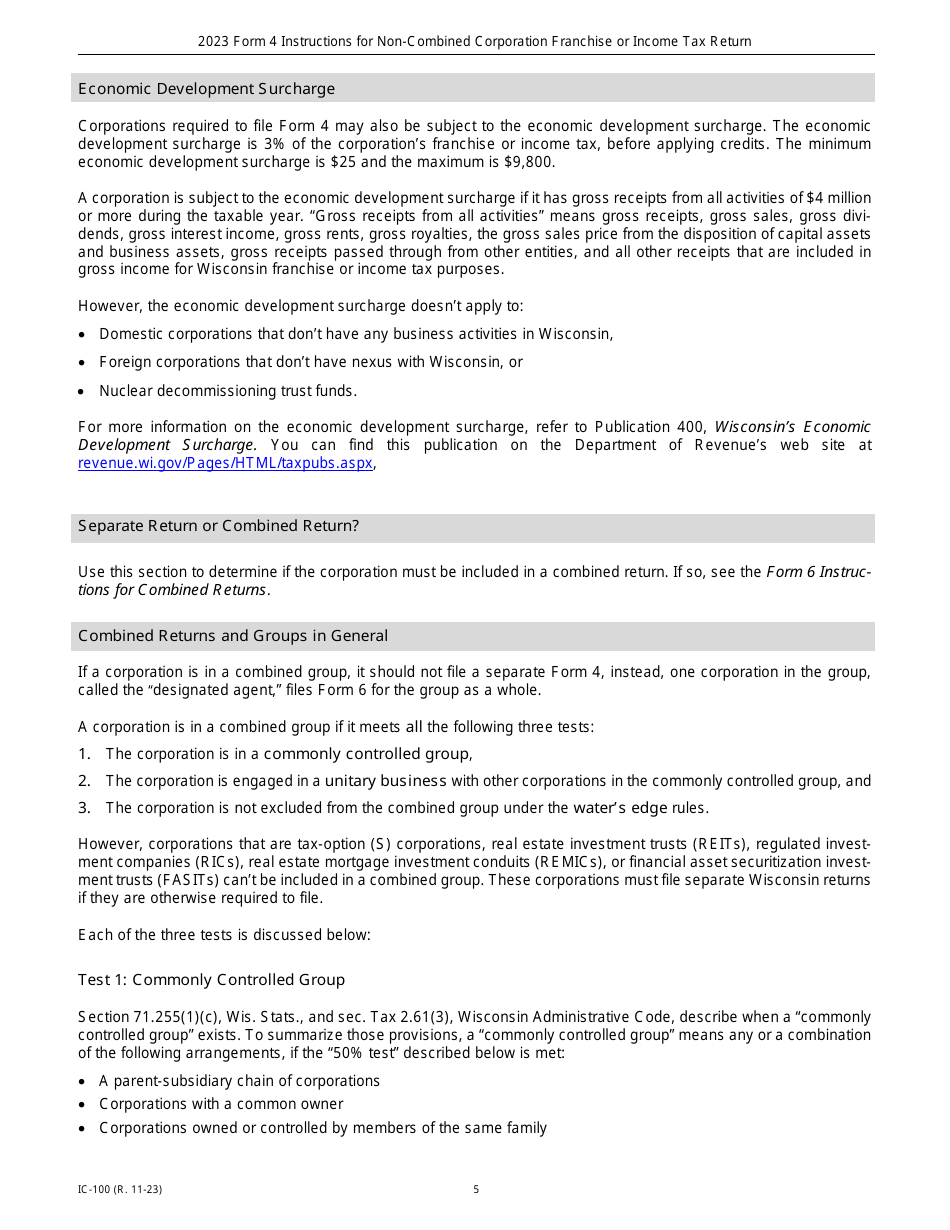 Download Instructions for Form 4, IC-040 Wisconsin Non-combined ...