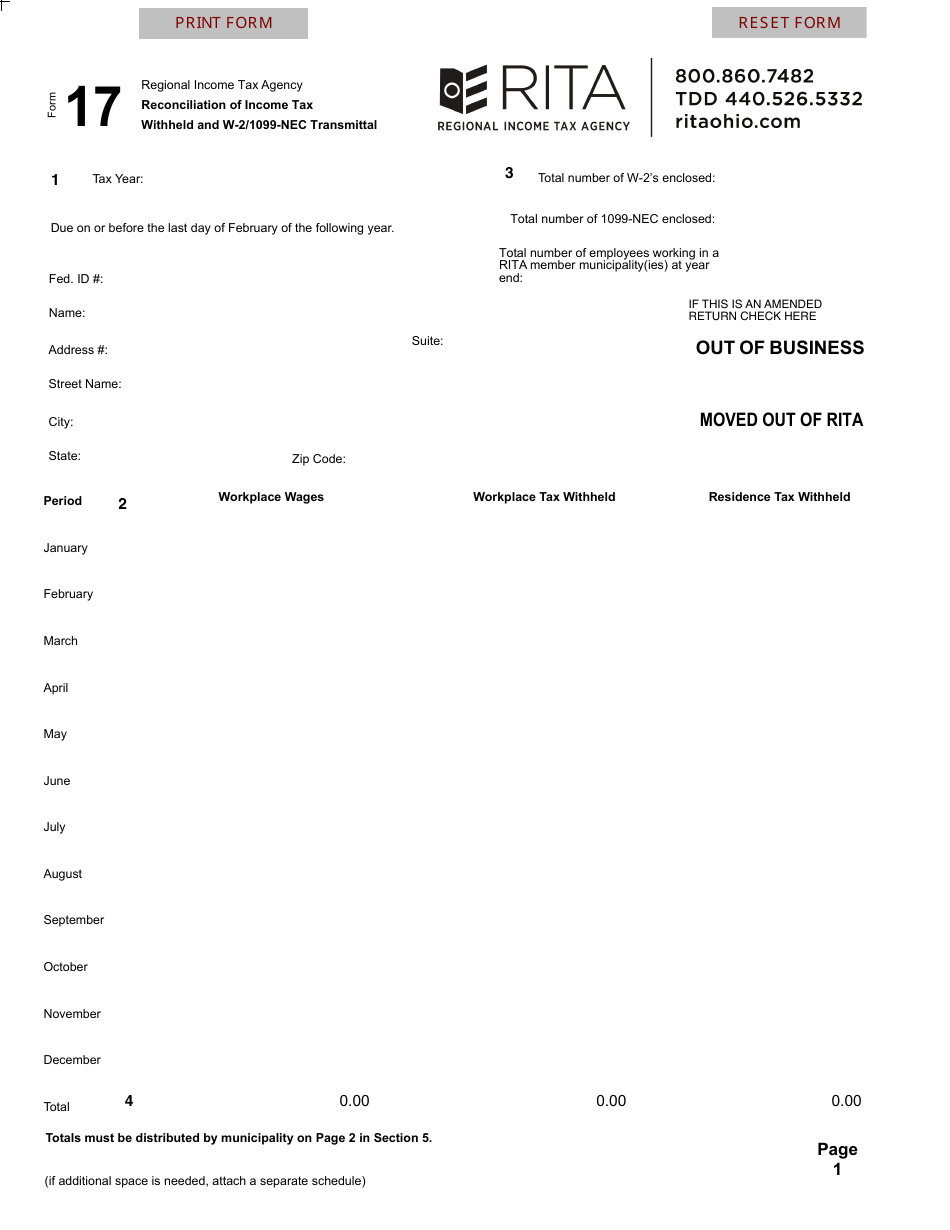 Form 17 - Fill Out, Sign Online and Download Fillable PDF, Ohio ...