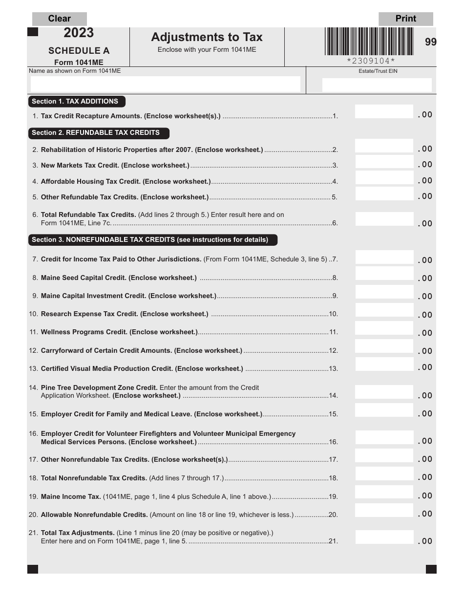 Form 1041ME Schedule A - 2023 - Fill Out, Sign Online and Download ...
