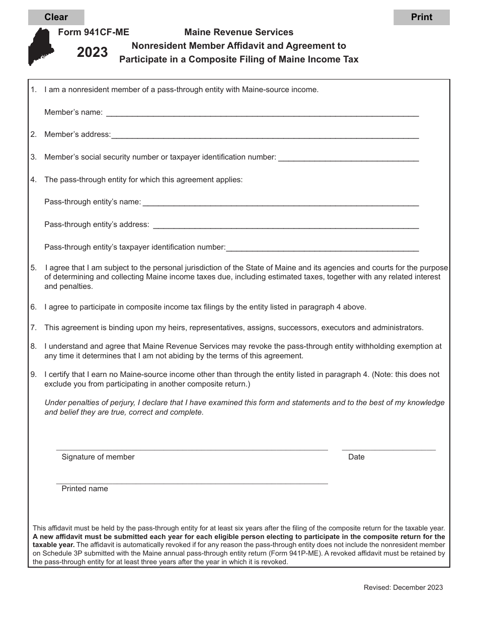 Form 941CF-ME - 2023 - Fill Out, Sign Online and Download Fillable PDF ...