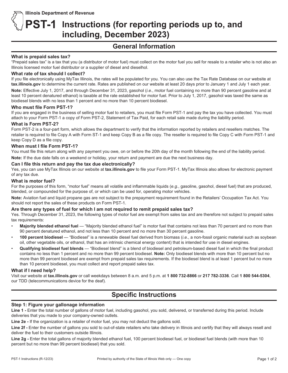 Download Instructions for Form PST-1, 033 Prepaid Sales Tax Return PDF | Templateroller