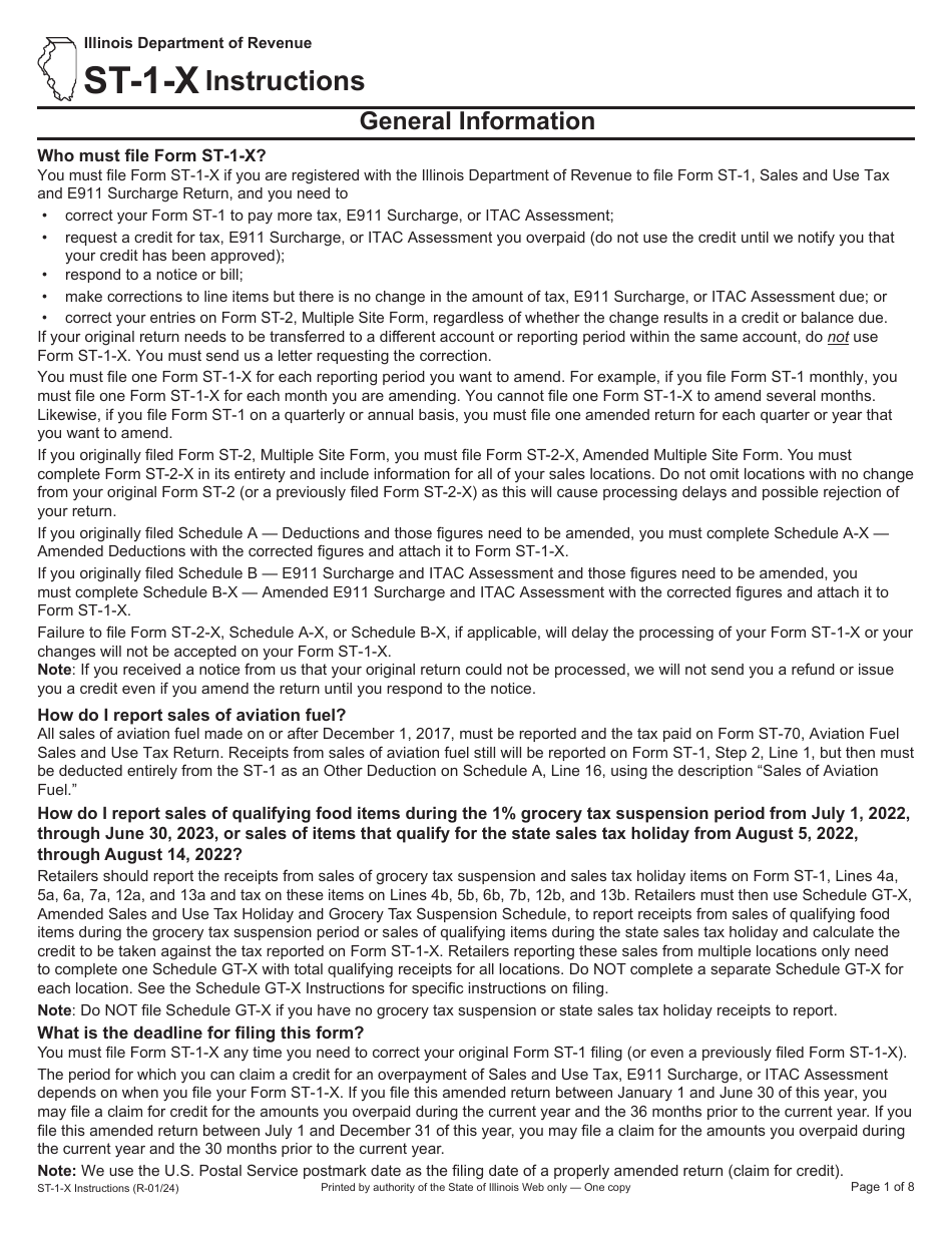 Download Instructions for Form ST-1-X, 003 Amended Sales and Use Tax ...