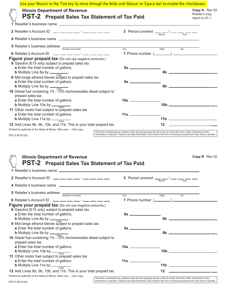 Form PST-2 - Fill Out, Sign Online and Download Fillable PDF, Illinois ...