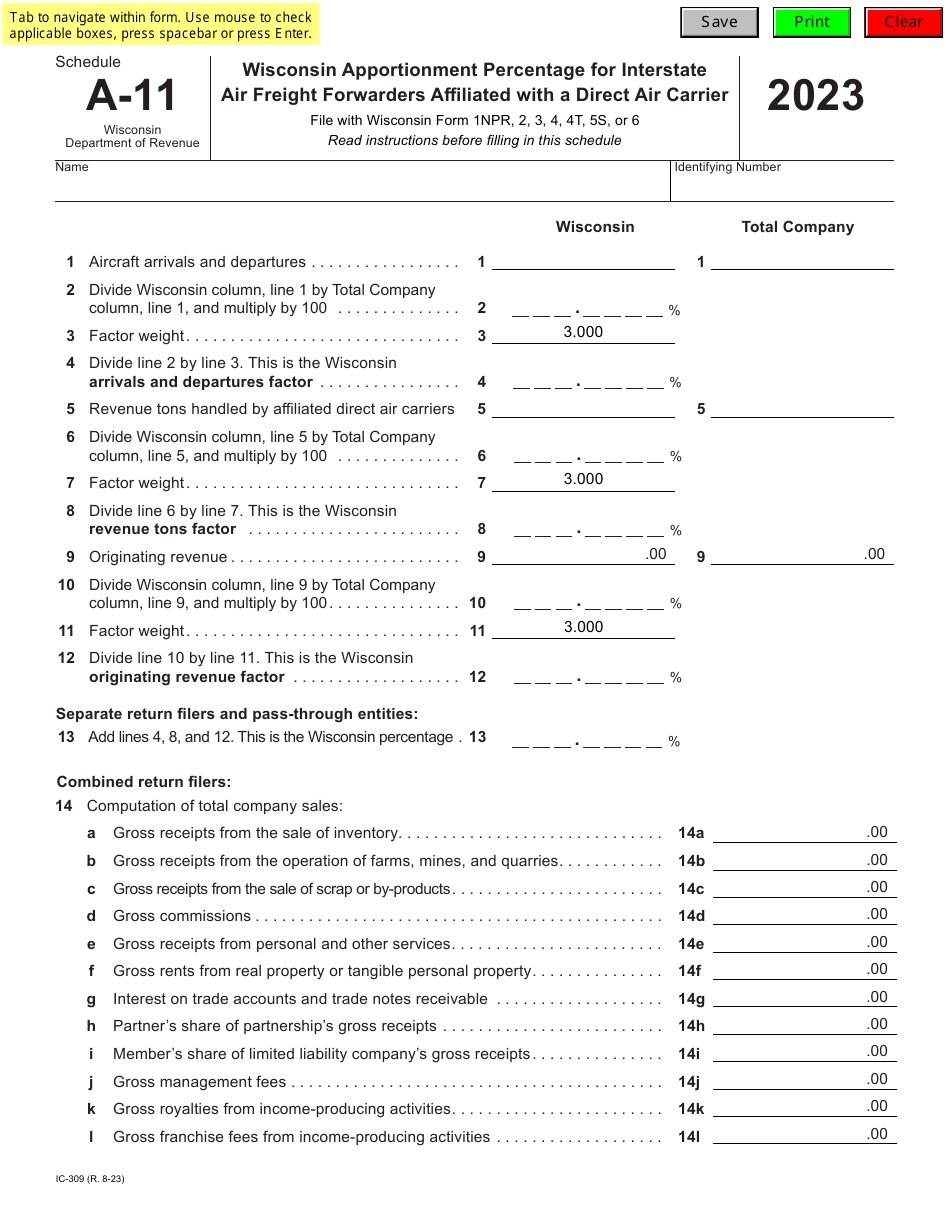 Form IC-309 Schedule A-11 - 2023 - Fill Out, Sign Online and Download ...