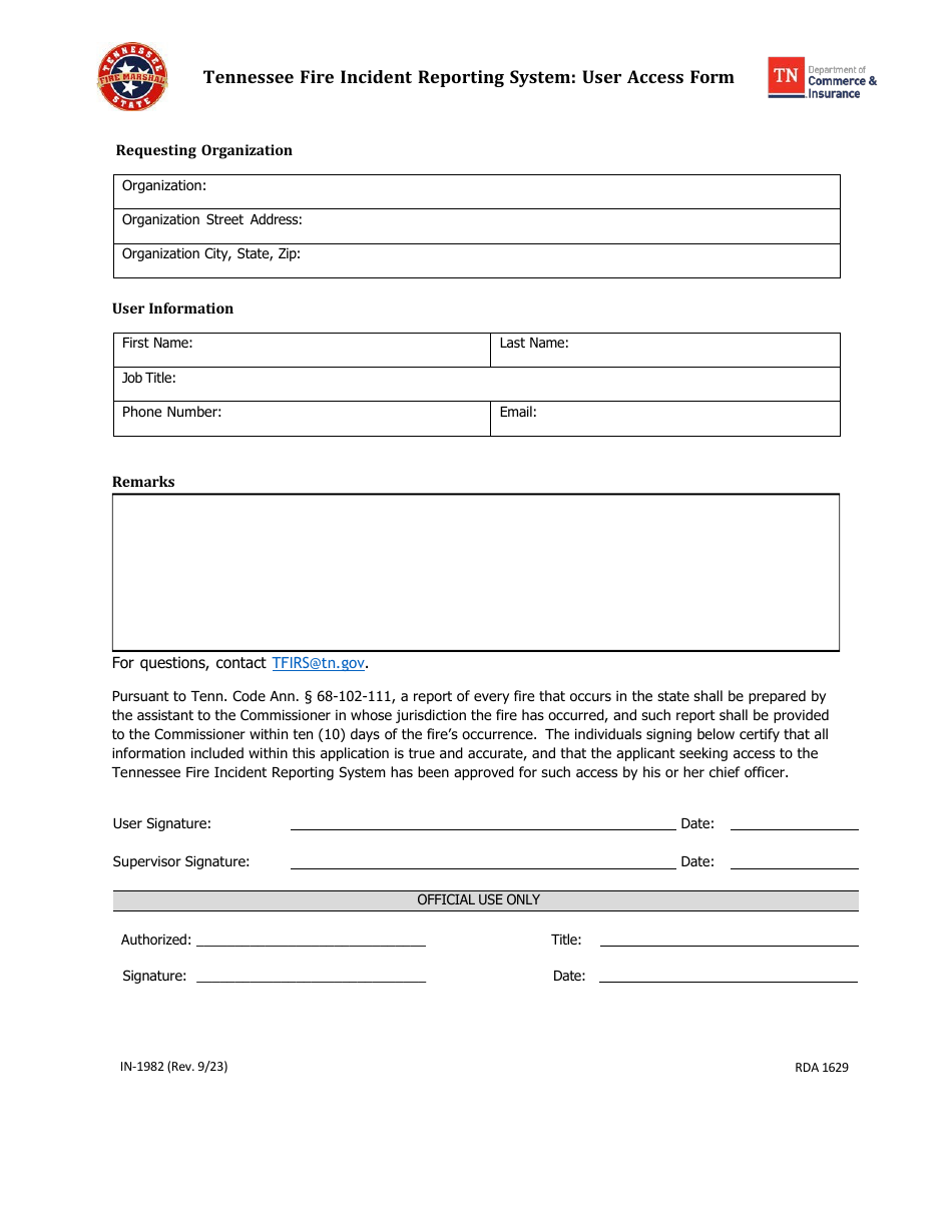 Form IN-1982 - Fill Out, Sign Online and Download Printable PDF ...