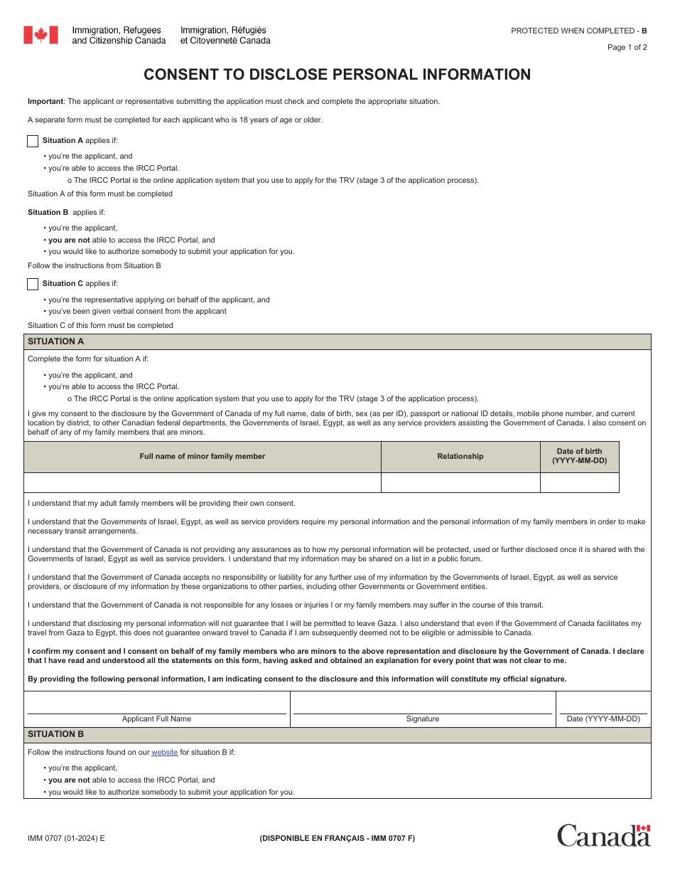 Form IMM0707 - Fill Out, Sign Online and Download Fillable PDF, Canada ...