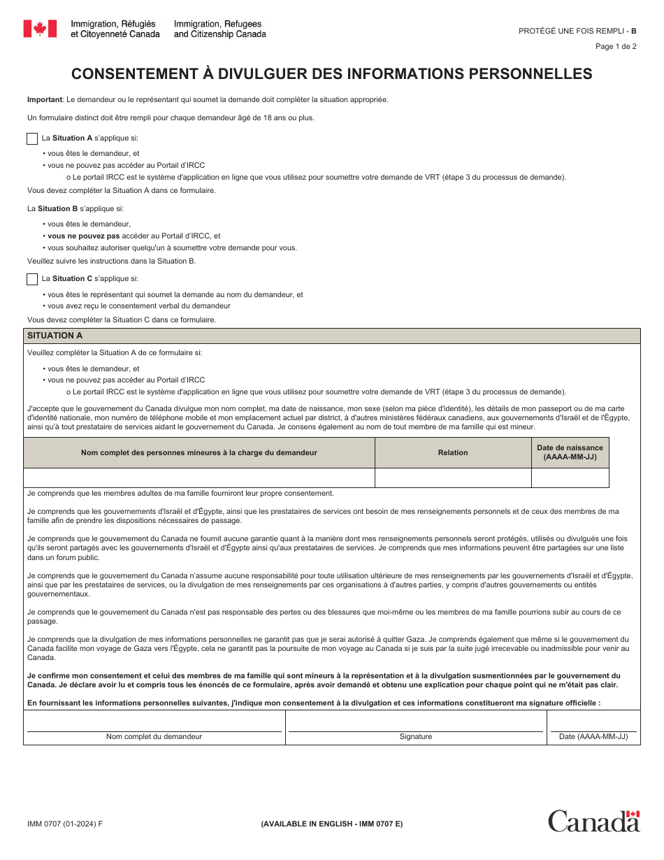 Forme IMM0707 - Fill Out, Sign Online and Download Fillable PDF, Canada ...