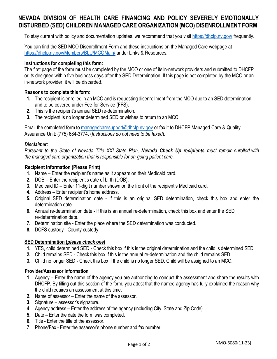 Form NMO-6080 Download Fillable PDF or Fill Online Severely Emotionally Disturbed (Sed) Children ...