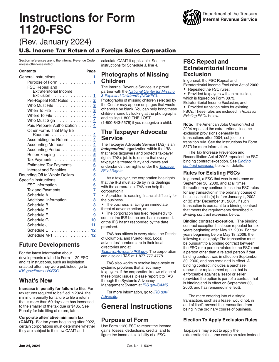 Download Instructions for IRS Form 1120-FSC U.S. Income Tax Return of a ...