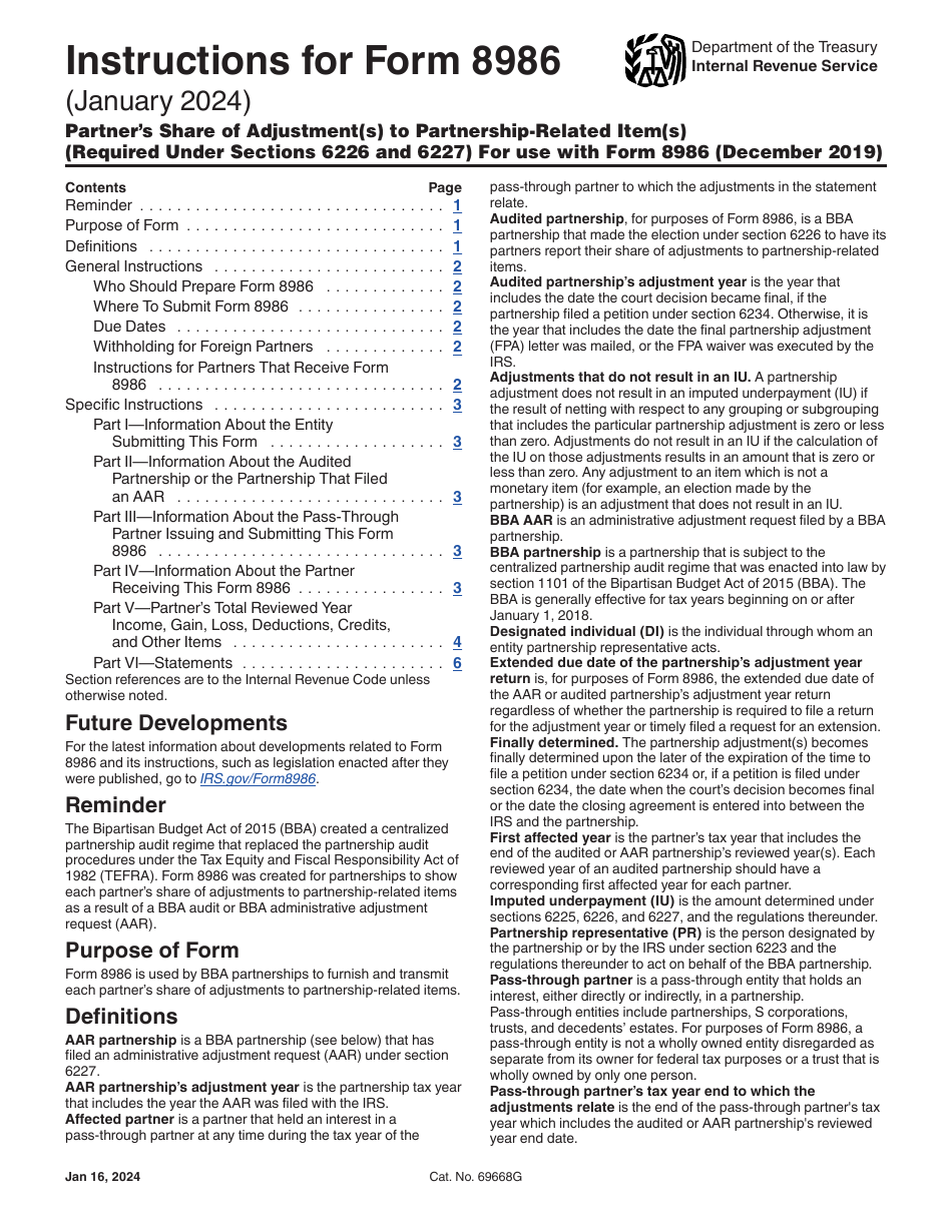 Download Instructions for IRS Form 8986 Partner's Share of Adjustment(S ...