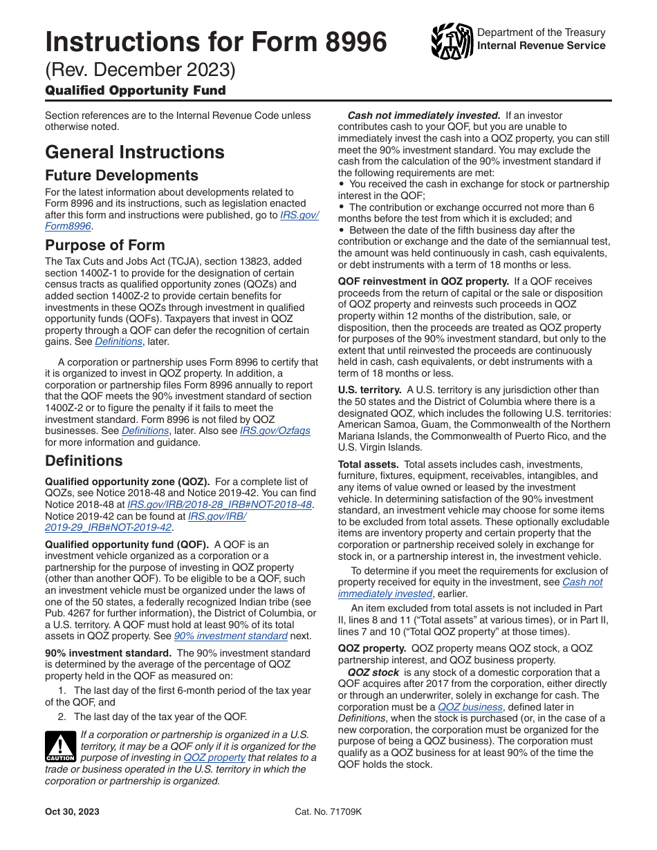 Download Instructions for IRS Form 8996 Qualified Opportunity Fund PDF ...
