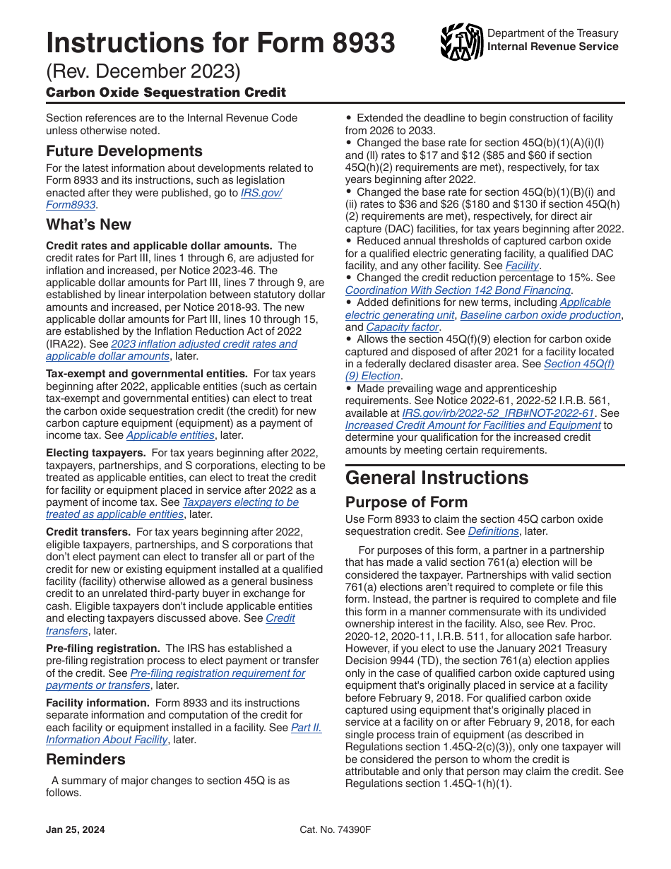 Download Instructions for IRS Form 8933 Carbon Oxide Sequestration ...