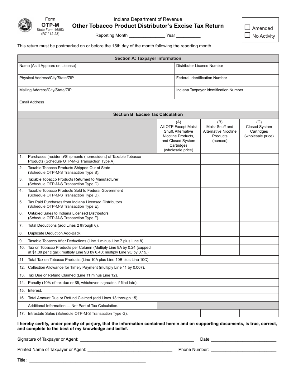 Form OTP-M (State Form 46853) Download Fillable PDF or Fill Online ...