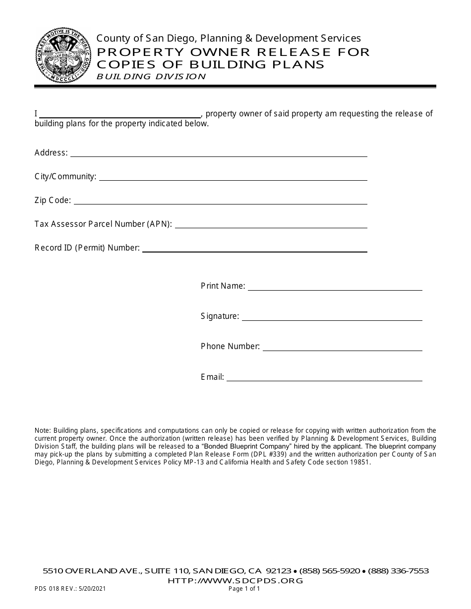 Form PDS018 - Fill Out, Sign Online and Download Printable PDF, County ...