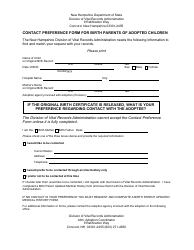 New Hampshire Contact Preference Form for Birth Parents of Adopted ...