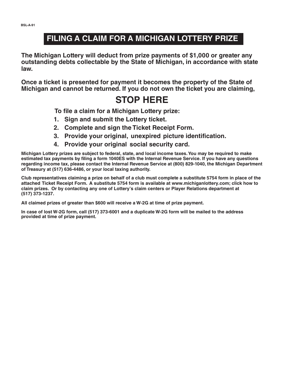 Form BSL-A-91 Download Printable PDF or Fill Online Ticket Receipt Form ...