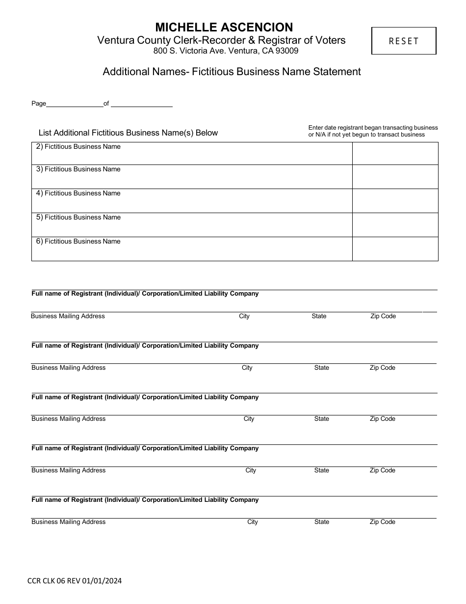 Form CCR CLK06 Download Fillable PDF or Fill Online Additional Names ...