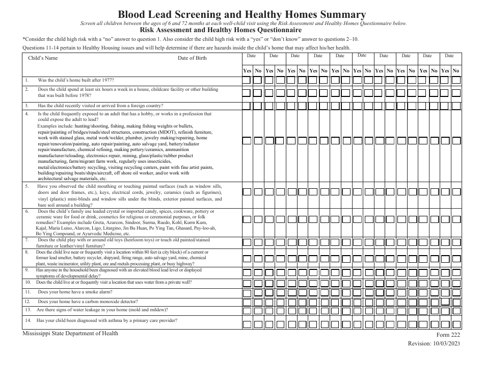 Form 222 - Fill Out, Sign Online and Download Fillable PDF, Mississippi ...