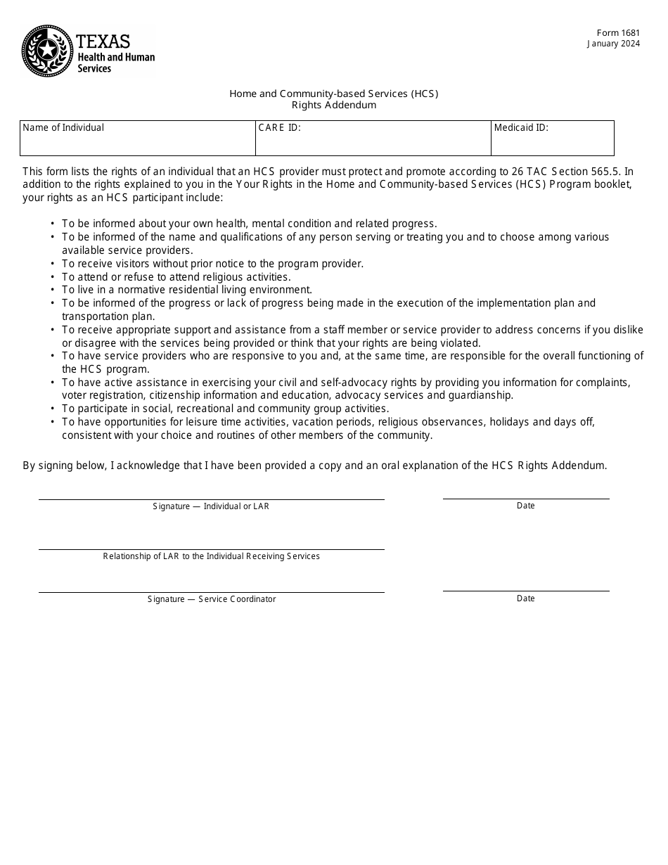Form 1681 - Fill Out, Sign Online and Download Fillable PDF, Texas ...