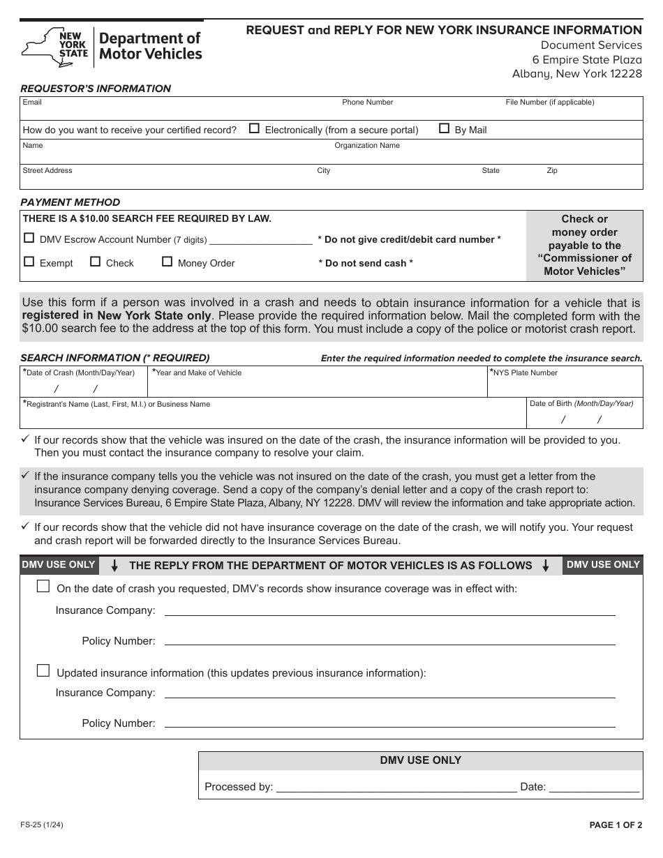 Form FS-25 Download Fillable PDF or Fill Online Request and Reply for ...