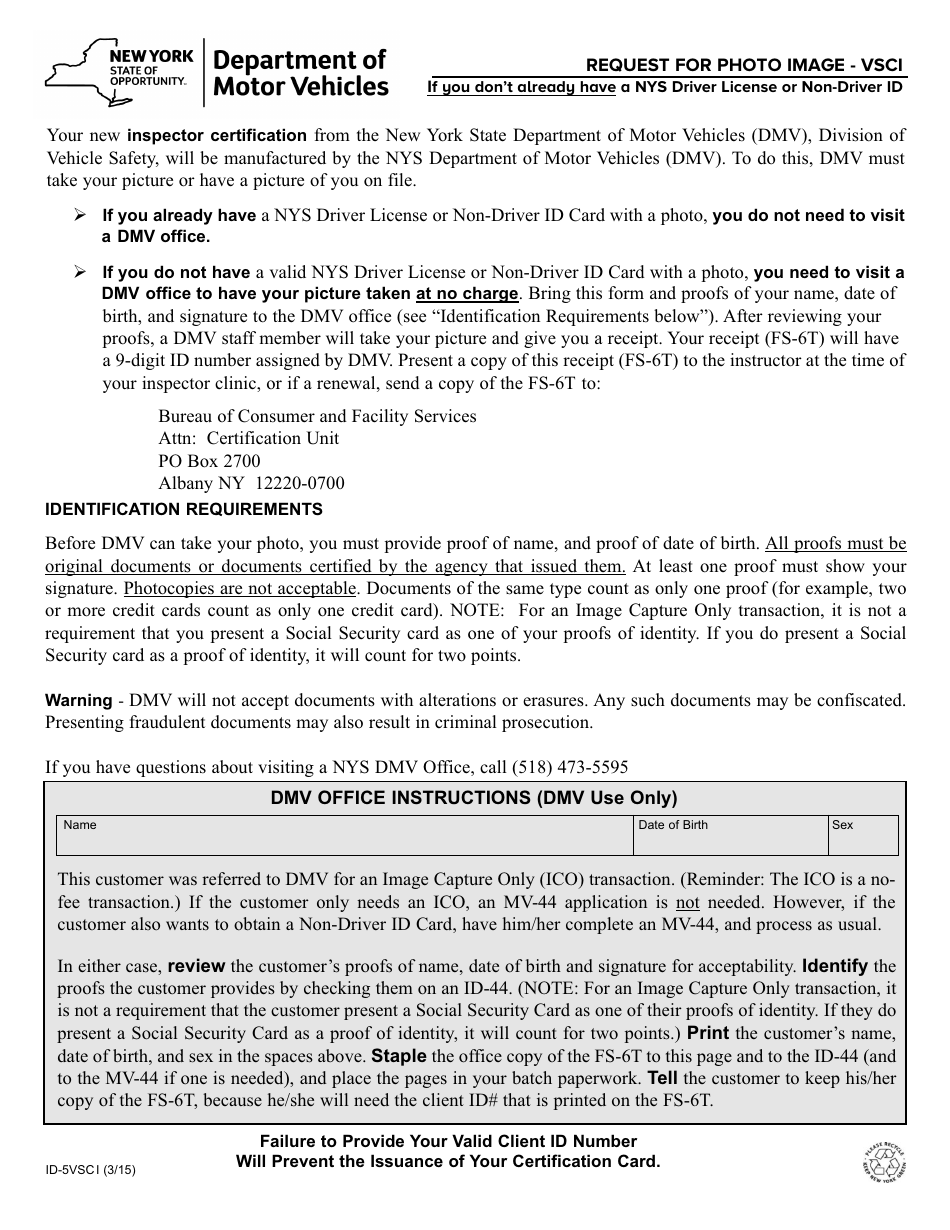 Form ID-5VSCI - Fill Out, Sign Online and Download Printable PDF, New ...