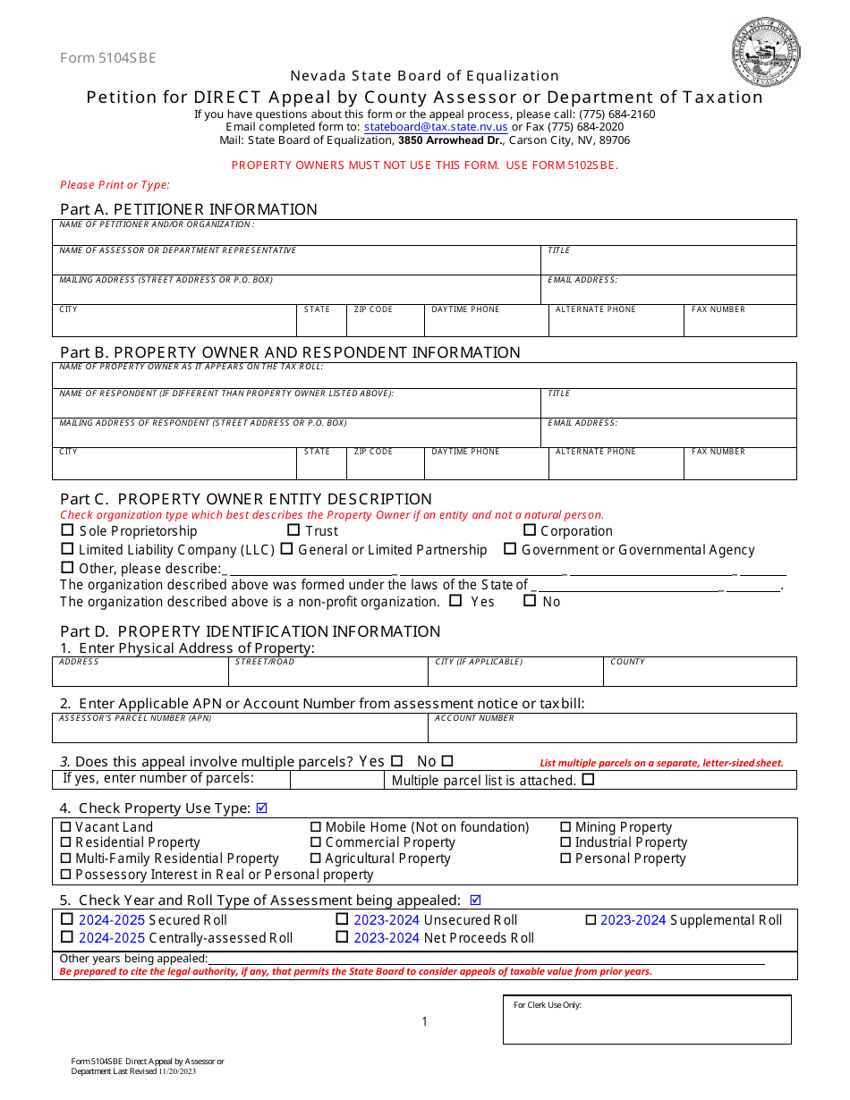 Form 5104SBE Download Printable PDF or Fill Online Petition for Direct ...