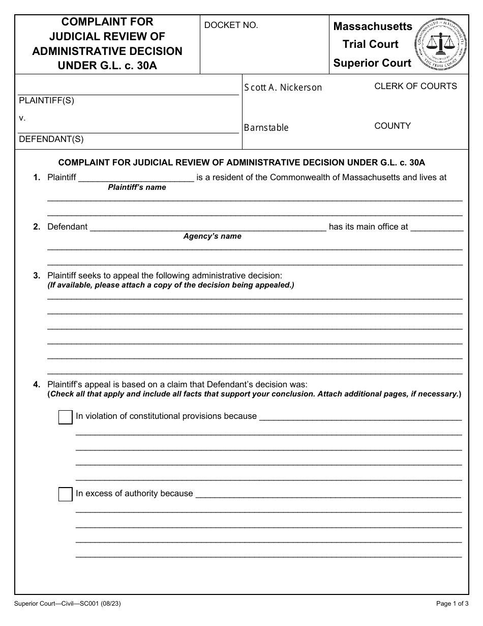 Form SC001 - Fill Out, Sign Online and Download Fillable PDF ...